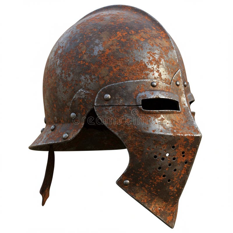 Rusty Medieval-style Helmet with a Rounded Dome and Elongated Face ...
