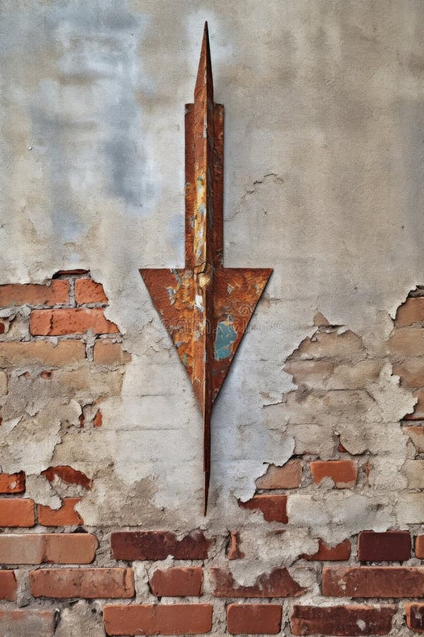 Rusty Metal Arrow Pointing Upwards on Brick Wall Stock Illustration ...