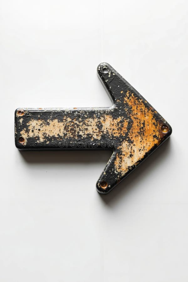 A Rusty Metal Arrow Sign on a White Surface Stock Image - Image of ...