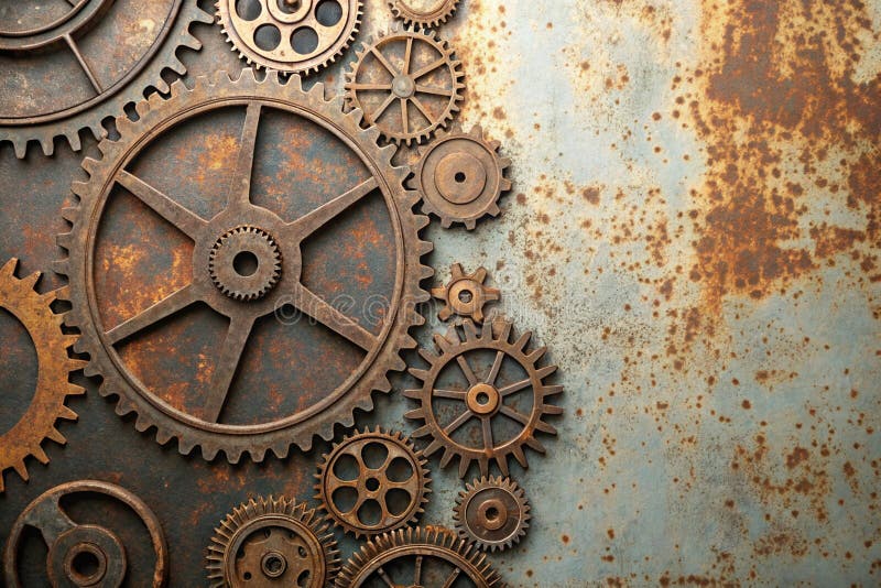 Rusty Metal Background with Gears and Cogs â€ 3D Illustration Stock ...