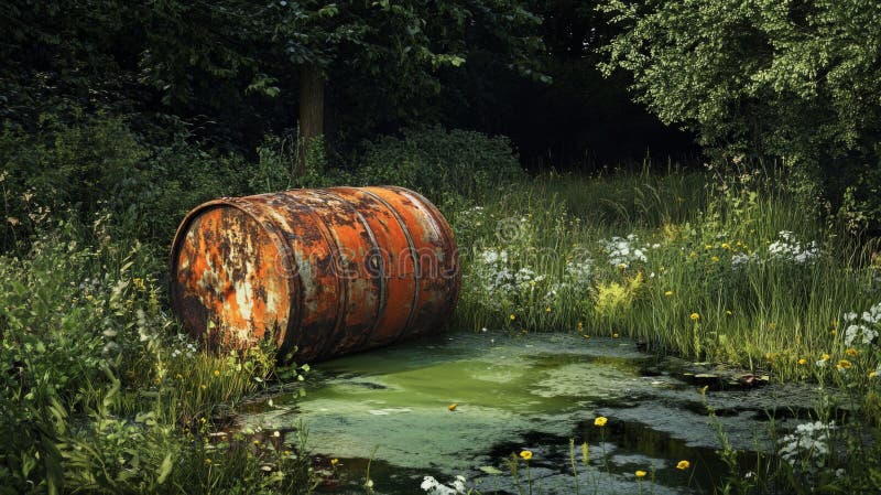 Rusty Metal Barrel in Overgrown Swamp Stock Illustration - Illustration ...