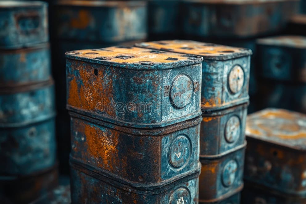 Rusty Metal Barrels Stack stock photo. Image of management - 376227654