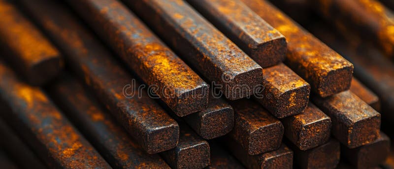 Rusty Metal Bars Stacked in a Workshop Environment during Daylight ...