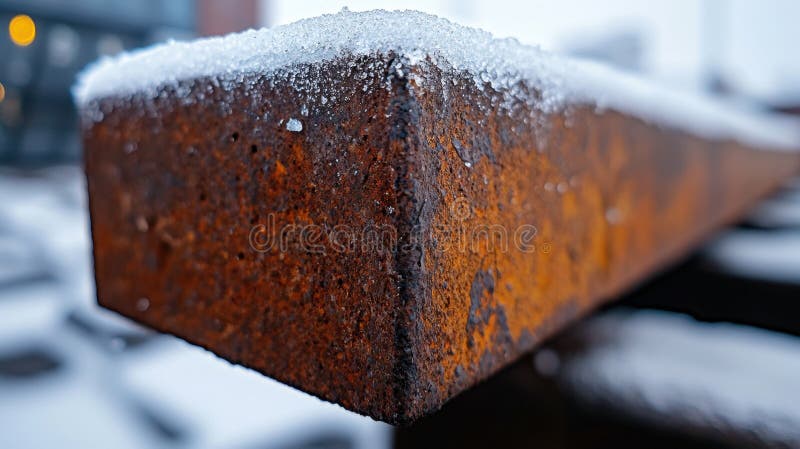A Rusty Metal Beam Covered in Snow. Stock Image - Image of setting ...