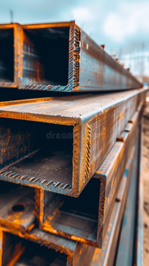 Rusty Metal Beams Stacked in a Construction Site, Industrial Materials ...