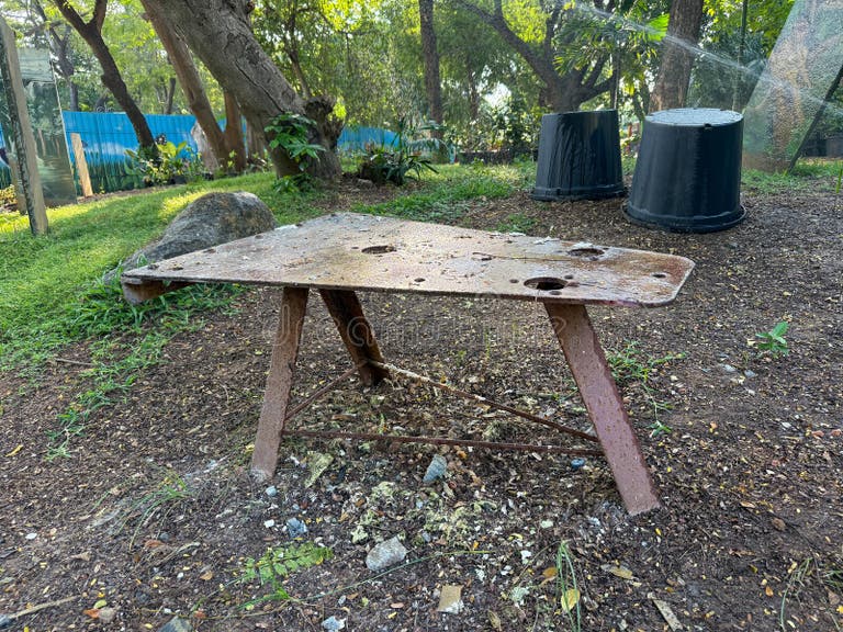 Rusted 3 Leg Triangle Bench Found in the Park in a Abandoned Condition ...