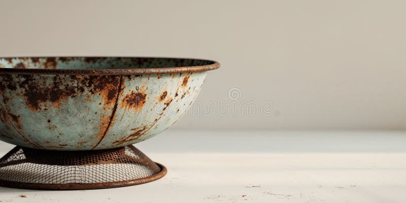 Rusty Metal Bowl with Mesh Base Showing Wear and Aged Texture Stock ...