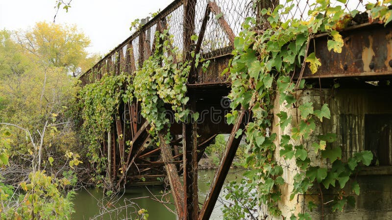 A Rusty Metal Bridge Overgrown with Vines Stock Image - Image of ...