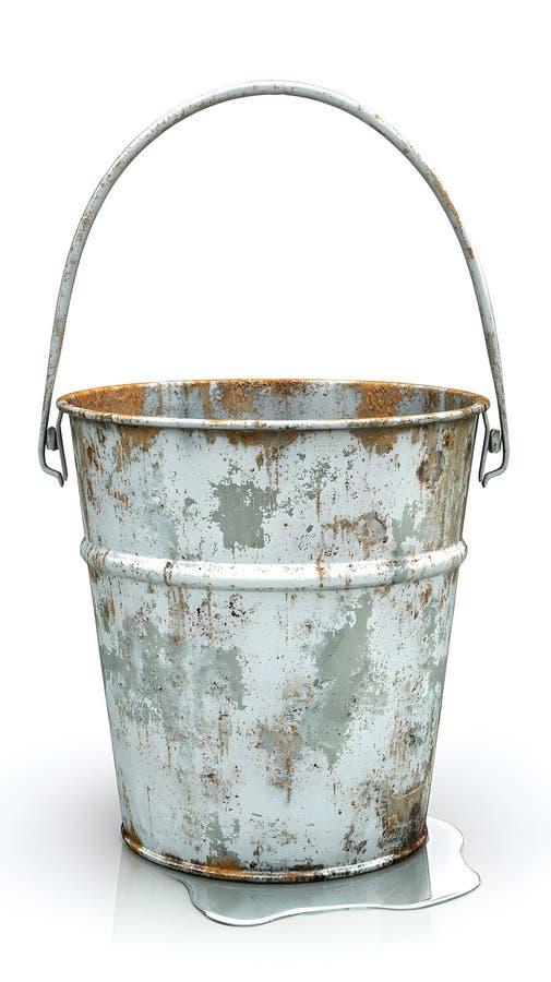 Rusty Metal Bucket with a Water Puddle Stock Illustration ...