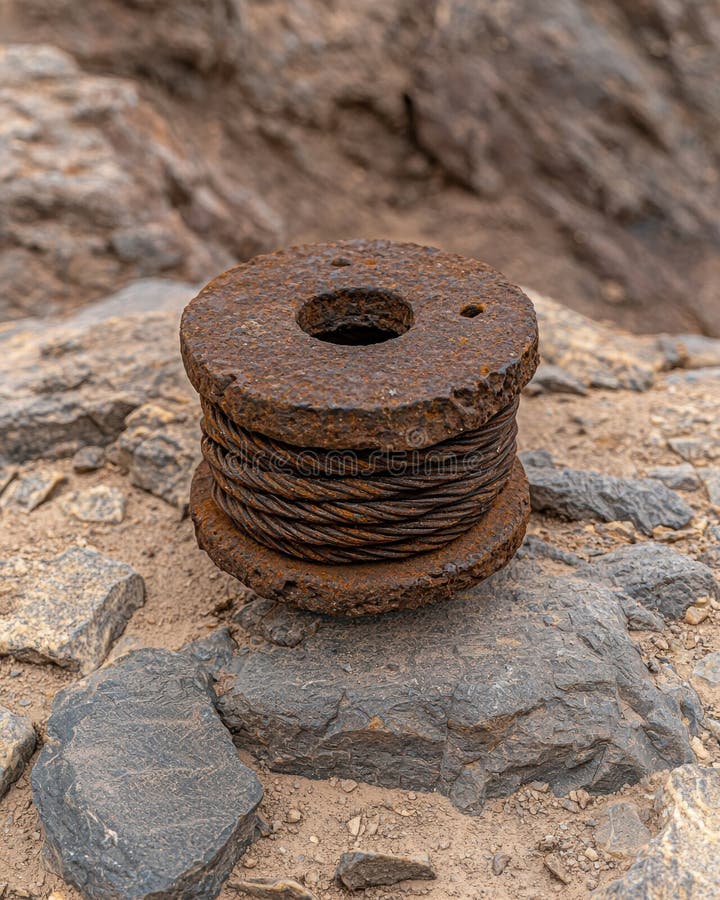 Rusty Metal Cable Spool on Rocks Stock Illustration - Illustration of ...