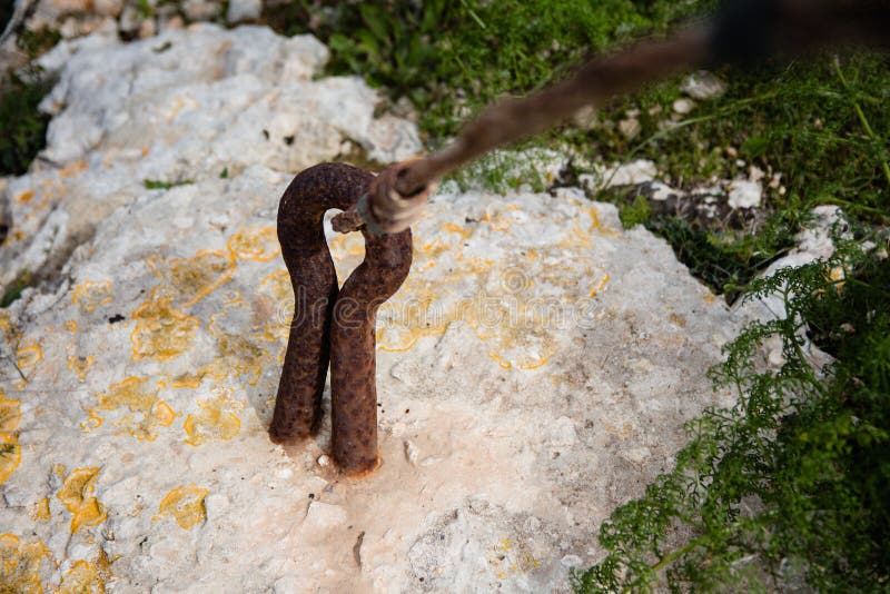 Rusty Metal Cable Tied To a Metal Loop in the Ground Closeup Blu Stock ...