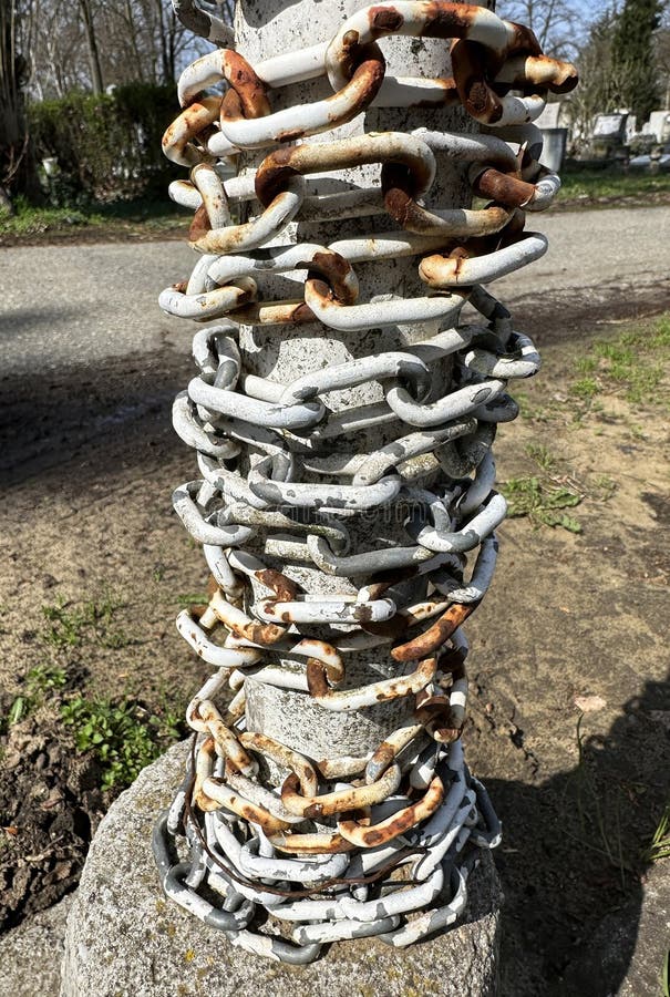 Rusty Metal Chain on a Pole Outdoor Stock Image - Image of rusty, iron ...