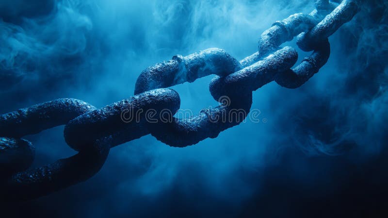 Rusty Metal Chain Shrouded in Blue Mist, Evoking a Mysterious and ...