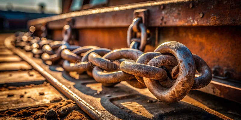 Rusty Metal Chain and Trailer Hitch in a Dim Industrial Setting a Study ...