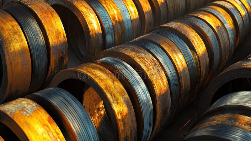 Rusty Metal Coils Stacked in Industrial Setting Stock Illustration ...