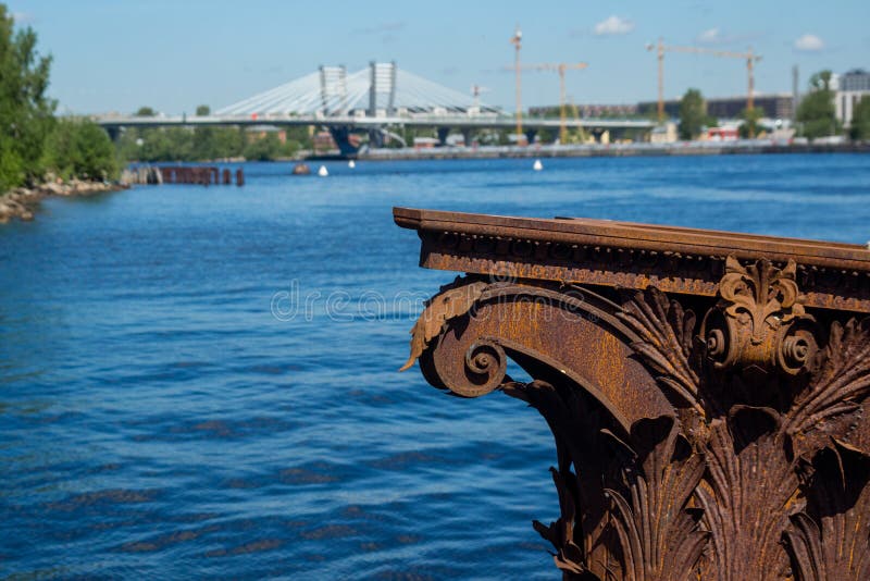 Rusty Metal Column and Road Bridge View Stock Photo - Image of bridge ...