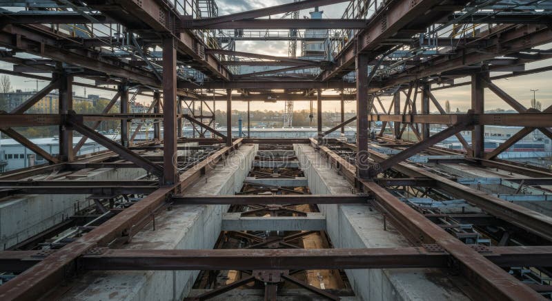 Rusty Metal Construction Structure at Sunset Stock Illustration ...