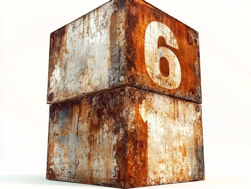 A Rusty Metal Cube with the Number Six on it Stock Illustration ...