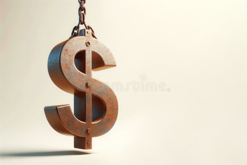 A Rusty Metal Dollar Sign on a Chain. Space for Text. Stock Photo ...