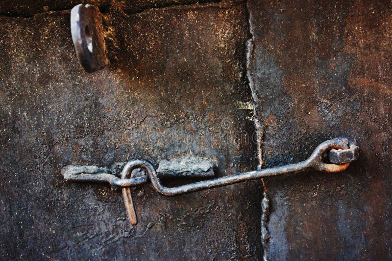 Rusty Metal Door Closed on the Hook Stock Image - Image of metal, crook ...