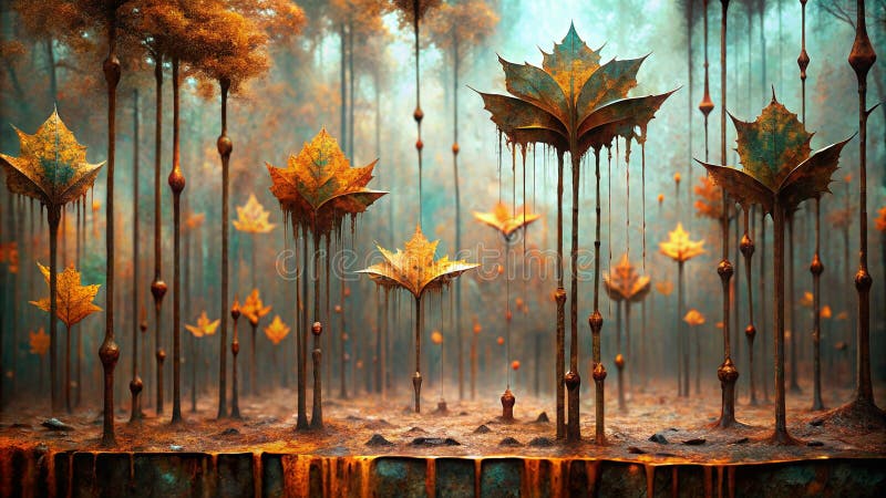 Rusty Metal Forest with Oil Dripping Leaves AI-Generated Content Stock ...