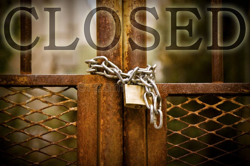 Rusty Metal Gate Closed with Padlock - Closed Factory Concept Image ...