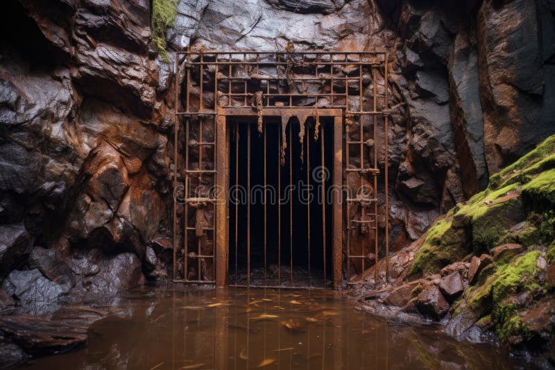 Rusty Metal Gate Closing Off Mine Shaft Stock Illustration ...