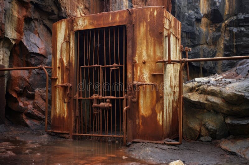Rusty Metal Gate Closing Off Mine Shaft Stock Illustration ...