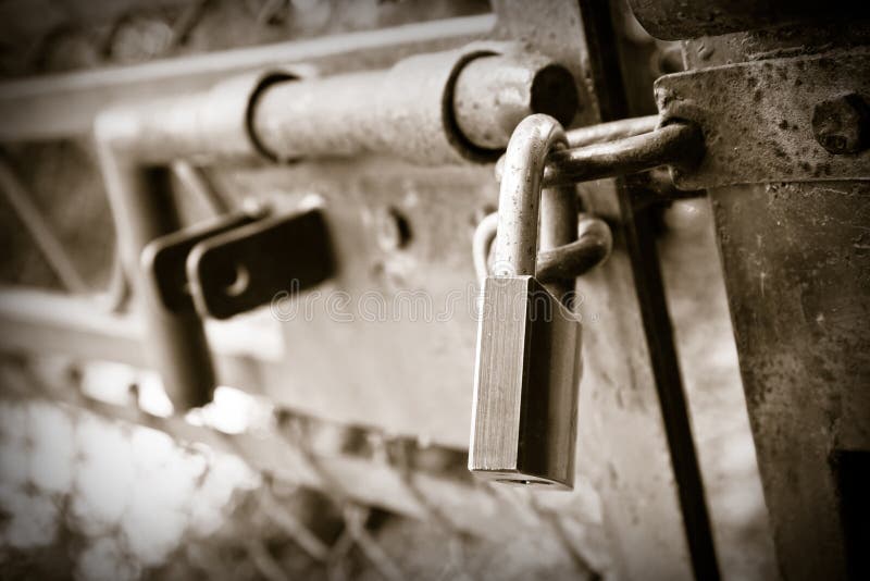 Rusty Metal Gate of a Factory Closed with Padlock - Concept Image Stock ...