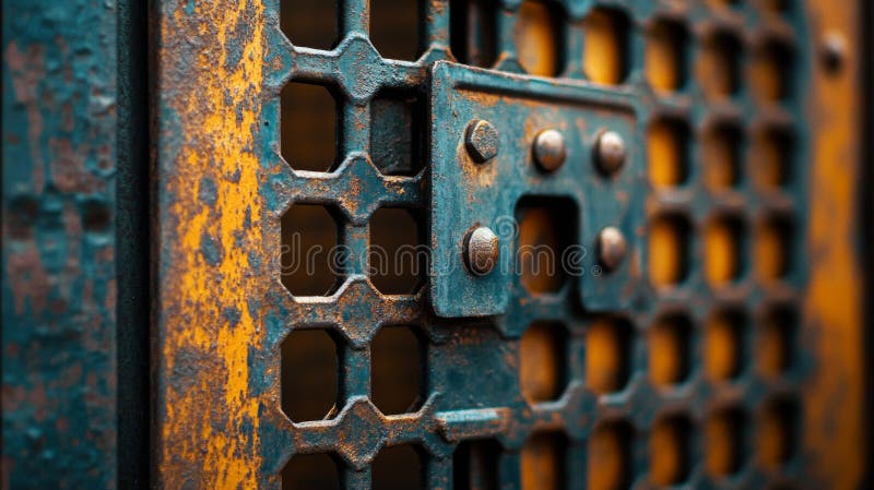 Rusty Metal Gate with Hexagonal Pattern and Fasteners Stock ...