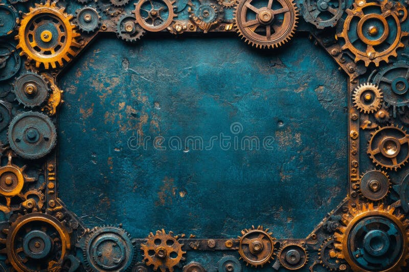Rusty Metal Gears and Cogwheels Surrounding Grunge Metal Background ...