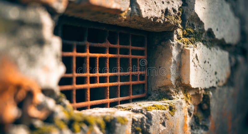 Rusty Metal Grate Set Weathered Stone Wall Stock Photos - Free ...