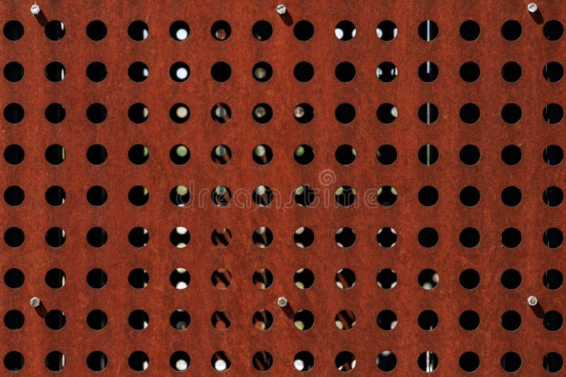 Rusty Metal Grid with Circular Holes Creating Geometric Pattern Stock ...