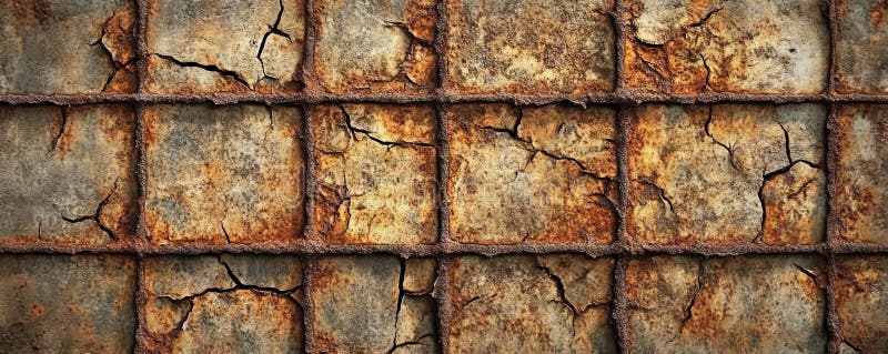 Rusty Metal Grid Texture Weathered Cracked Concrete Surface Industrial ...