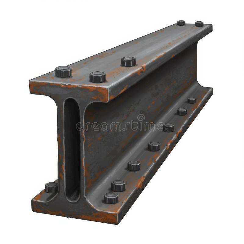 Rusty Metal I-Beam with Bolts on White Background Stock Illustration ...