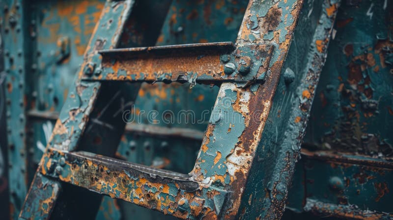 Rusty Metal Ladder with Peeling Blue Paint Stock Photo - Image of ...