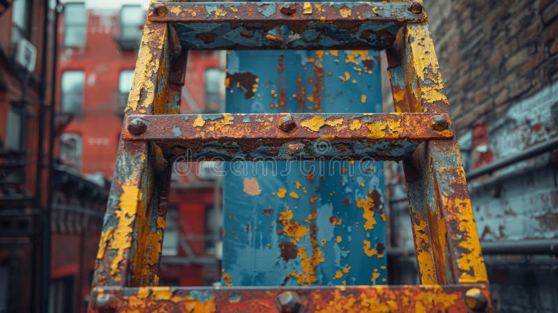 Rusty Metal Ladder with Peeling Paint. Stock Photo - Image of vintage ...