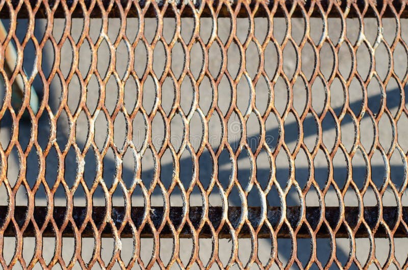Rusty Metal Mesh. Iron Bars. Metal Floor Stock Photo - Image of metal ...