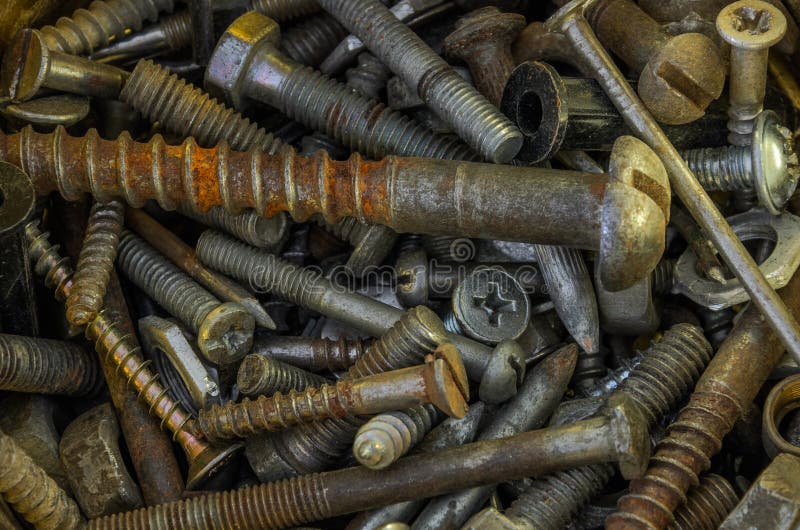 Rusty Metal Nails, Screws, Nuts, Dowels, Washers Stock Image - Image of ...