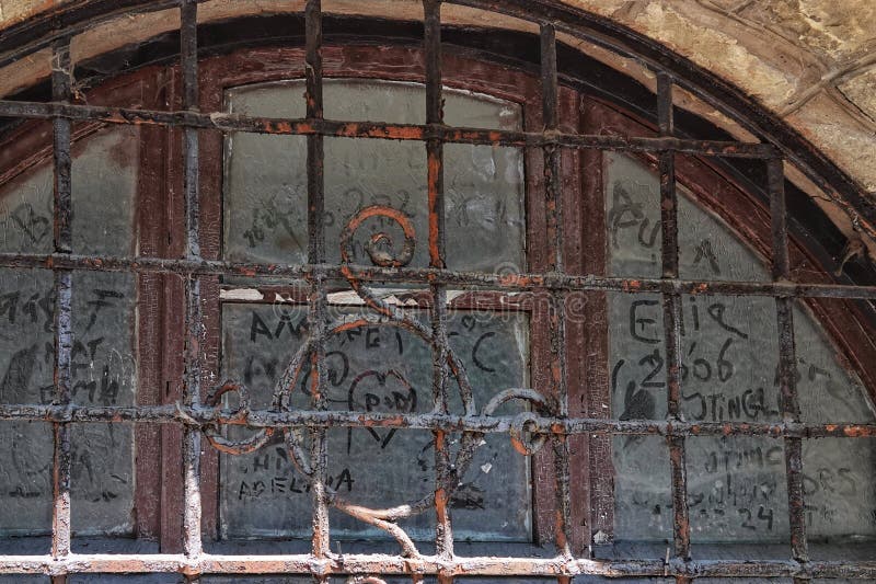 Rusty Metal Old Window Grill in Sinaia Stock Image - Image of europe ...