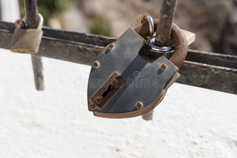 Rusty Metal Padlock on the Railing Stock Photo - Image of bright ...