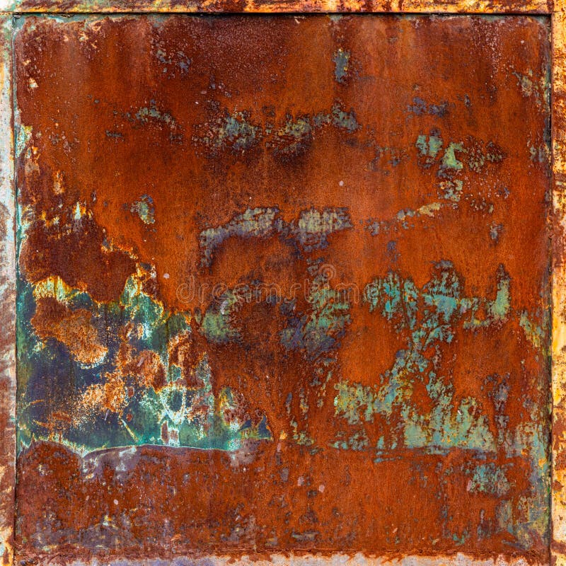 Rusty Metal Panel with Frame and Peeling Green Paint Leftovers Stock ...