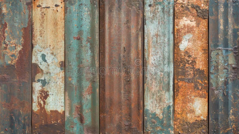 Rusty Metal Panel with Peeling Paint and Corrugated Texture Stock ...