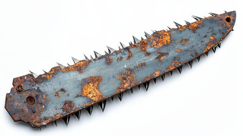 Rusty Metal Piece with Sharp Spikes Resting on a Weathered Wooden ...