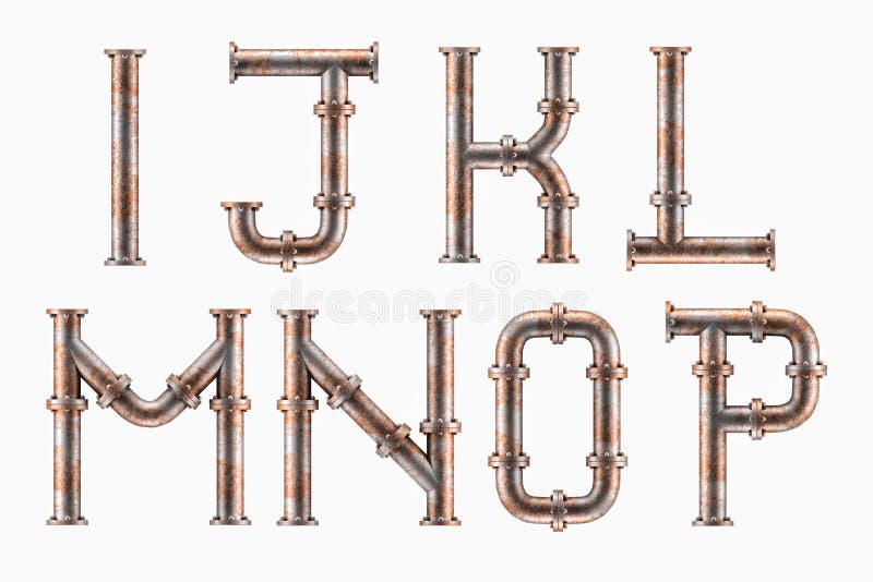 Rusty metal pipe alphabet stock illustration. Illustration of character ...
