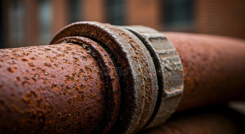 Rusty Metal Pipe Section with Connecting Nut in Industrial Setting ...