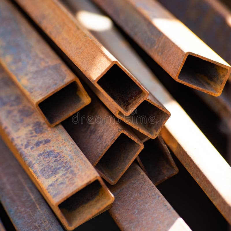 Rusty Metal Pipes of Rectangular Section Stock Image - Image of rust ...