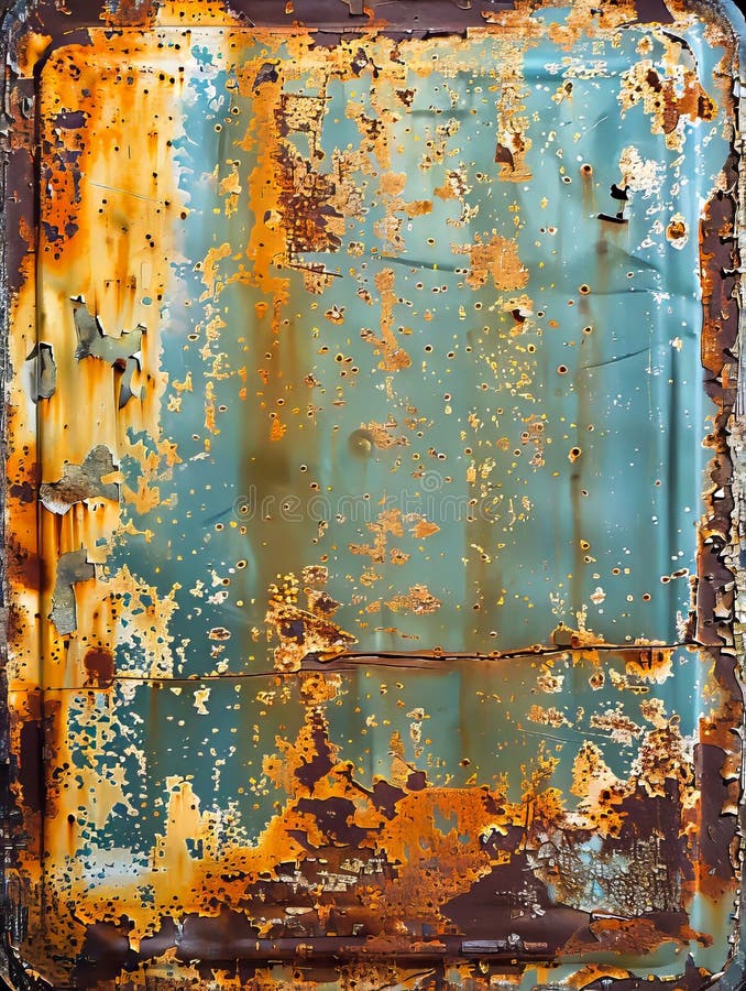 A Rusty Metal Plate with a Blue and White Paint Stock Photo - Image of ...