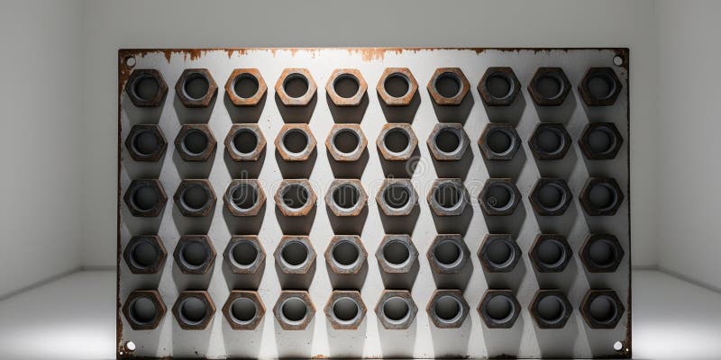 Rusty Metal Plate with Hexagonal Nuts and Bolts. Stock Photo - Image of ...