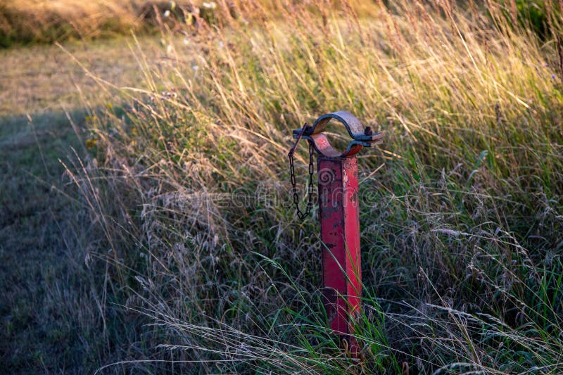 Rusty Metal Post on a Field for a Barrier Stock Photo - Image of ...